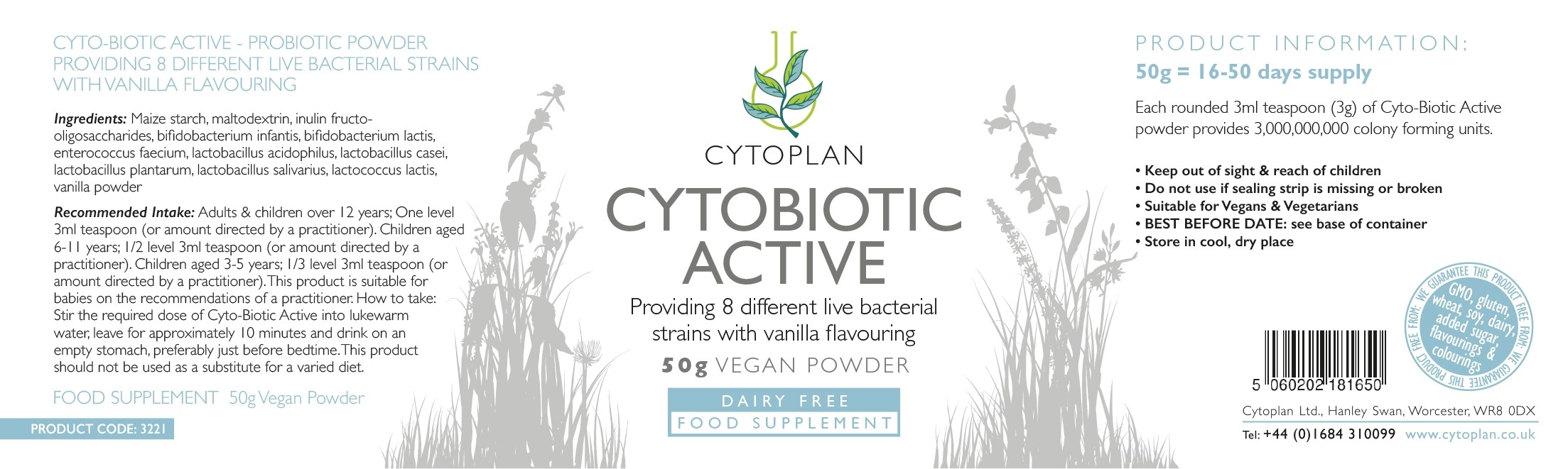 PROBIOOTIKUMID PULBRINA, Cytoplan Cyto-biotic Active Powder, 50g - Biotheka