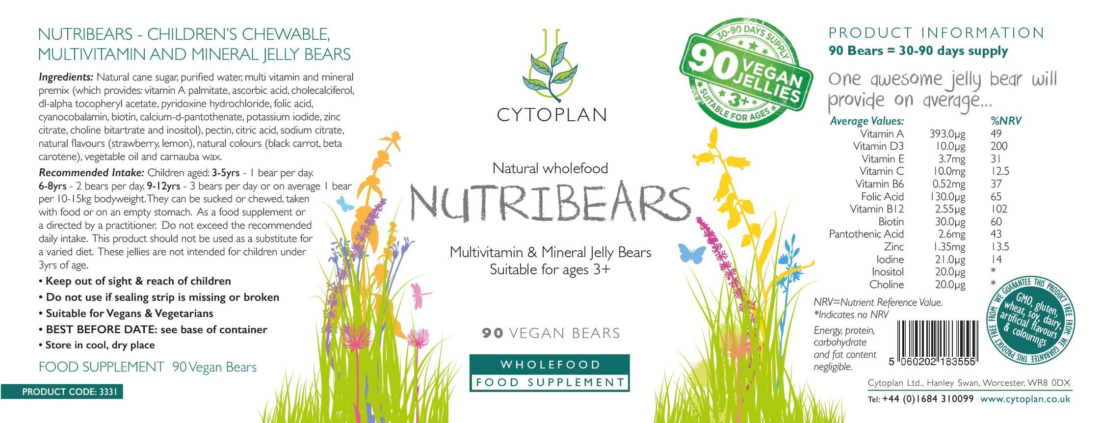 LOODUSLIKUD VITAMIINID JA MINERAALID LASTELE, Cytoplan Nutri Bears, 90 ...